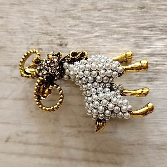 Fashion Jewelry | Jewelry | Ram Brooch Loaded With Faux Pearls And ...